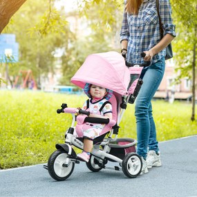 HOMCOM Dětský Tricykl Evoluční Tríkoto pro Děti s Skládací Sluneční Krytkou, Telescopickou a Odnímatelnou Rukojetí pro Rodiče, Taškou a Držákem na La…