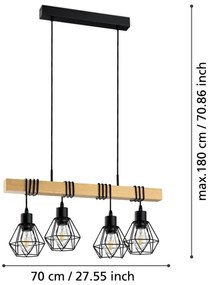 Eglo 44075 - Lustr na lanku TOWNSHEND 4xE27/60W/230V