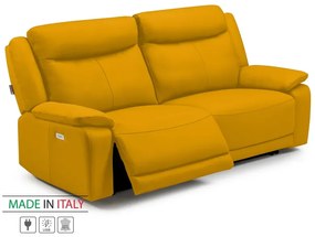 Kožená pohovka CONTINENTAL s elektrickou funkcí relax 3P, elektrické, žlutá (giallo 320