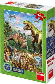 DINO Puzzle 100 dílků XL Svět dinosaurů 33x47cm svítí ve tmě skládačka dn394155