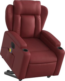 Elektrické zvedací masážní polohovací křeslo vínové umělá kůže 3204569