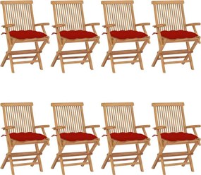 vidaXL Zahradní židle s mi poduškami 8 ks masivní teak [3072905] Barva: Červená