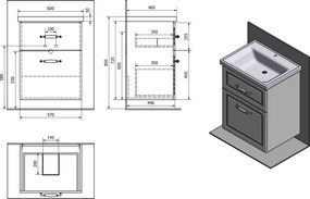 Aqualine FAVOLO umyvadlová skříňka 57 x 72,5 x 44,6 cm bílá mat FV260