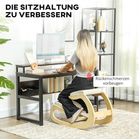HOMCOM Křeslo na kolenou s houpacím mechanismem, ergonomické křeslo v lněné tkanině a břízovém dřevě, 55x85x55 cm, krémová