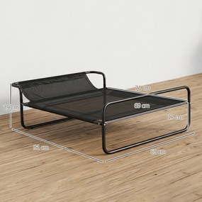 PawHut Dog Lounger Outdoor, vyvýšený pelíšek pro psy s prodyšným síťovaným potahem, pelíšek pro malé a střední psy černý 91 x 69 x 29 cm