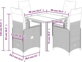 5dílný zahradní bistro set s poduškami černý polyratan 3276988