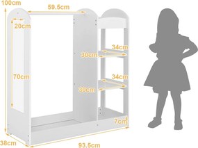 Costway Šatní skříň pro děti kostýmová pro děti se zrcadlem – 93,5 × 38 × 100 cm