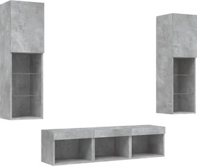 5dílná obývací stěna s LED betonově šedá kompozitní dřevo 3216607