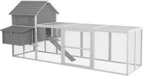 PawHut Velký Dřevěný Kurník 311x149x149 cm Externí Kurník pro 4-6 Slepic s 2 Okny, Dveřmi, Odnímatelným Táckem a Rampou Šedý | Aosom
