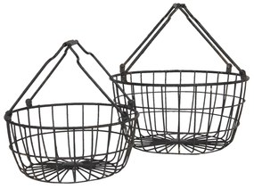 2ks černé antik drátěné košíky s uchy - Ø 30*17 / Ø 25*13 cm