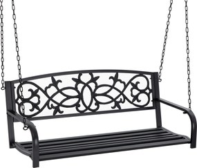 Outsunny 2-místná závěsná ocelová houpačka s opěrkami Rám max. zatížení 240 kg pro zahradu, terasu a balkon 127x59,5x52 cm Černá | Aosom
