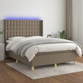Box Spring Postel S Matrací A Led Textil Taupe tlačítka 140 x 200 cm