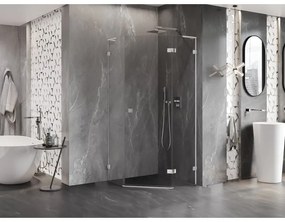 Mexen Lunar, L pravý výklopný pětiúhelníkový sprchový kout 80 x 80 cm, 8mm čiré sklo, chromový profil, 831L-080P-080L-01-00-P