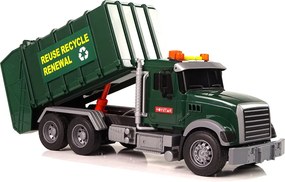 LEAN Toys Auto, popelářské auto, koše, tmavě zelená, zvuky, světla