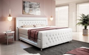 Boxspring postel PARADISE bez úložného prostoru s LED a USB, eko kůže Velikost postele: 160 × 200 cm, Barva EKO kůže: Bílá EKO kůže, Výběr matrace:…