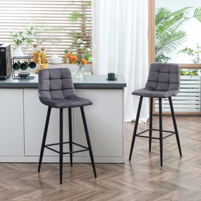 HOMCOM Barová židle sada 2 ks do kuchyně, moderní design, sametový potah, ocelové nohy, protiskluzové krytky nohou, do 120 kg, 42 x 47 x 105 cm, šedá…