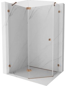 Mexen Lunar, Pětiúhelníkový sprchový kout Mexen Lunar naklápěcí doleva 100 x 80 cm, 8mm čiré sklo, profil růžové zlato, 831-100L-080P-60-00-L