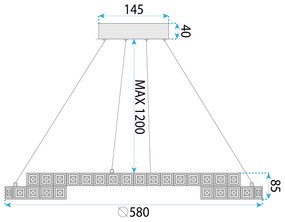 Toolight Toolight, LED závěsné osvětlení 60cm, 45W, 4000K, 2500lm, APP1771-CP, zlatá, OSW-04349