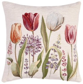 Tegatex Gobelínový povlak na polštář chenille - tulipány s květinami 42*42 cm