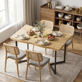 HOMCOM jídelní stůl pro 2 osoby s tlustou stolní deskou, kovové nohy, moderní styl, 110x67x75,5 cm, dub