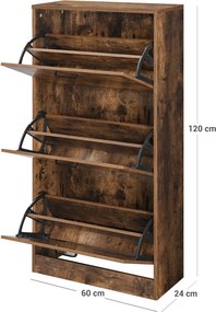 Skříň na boty se 3 sklápěcími dveřmi, 60x24x120 cm rustikální hnědá