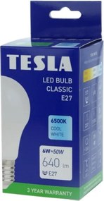 TESLA BL270665-1 - LED bulb žárovka E27, 6W, 640 lm, 6500K, studená bílá