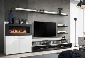 Casarredo - Komfort nábytek Obývací stěna, sestava CAMINO s krbem, bílá/černá lesk