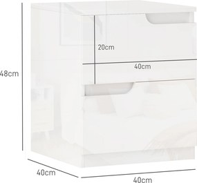 HOMCOM Moderní a minimalistická skříňka s 2 šuplíky, dřevěný dresser z dřevotřísky, 40x40x48 cm, lesklá bílá