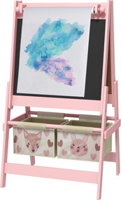 AIYAPLAY Dětská tabule, 3-in-1 dětský stojan, oboustranný herní stůl, bílá tabule a tabule na křídy, stojan s papírovým rolem, 2 úložné boxy a další p