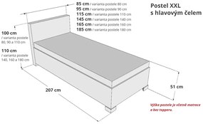 NEW DESIGN postele Postel XXL s hlavovým čelem a úložným prostorem, matrace a rošt v ceně, 160×200 cm Velikost postele: 160 × 200 cm