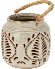 Lucerna porcelánová s bambusovým madlem 14,5 x 14 cm, béžová