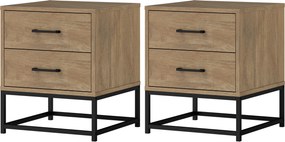 HOMCOM Sada 2 nočních stolků se 2 zásuvkami, noční stolek v industriálním stylu do ložnice a obývacího pokoje, rozměry 40 x 39,5 x 48 cm, přírodní dř…
