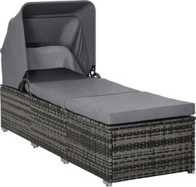 Zahradní lehátko Outsunny z poly ratanového materiálu s slunečníkem, nastavitelný ratanový slunečník šedé barvy 195 x 65 x 40 cm | Aosom