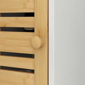 HOMCOM Koupelnová skříňka s držákem toaletního papíru a odnímatelnou tyčí 3 úrovně + držák toaletního papíru, 21 š x 17 h x 78 v cm, bambus a bílá | A