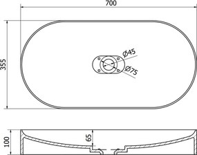Mexen Sofia, umyvadlo na desku z konglomerátu 70 x 35,5 cm, černá matná, 23067071