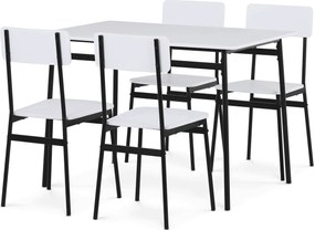 Jídelní set CORTINA 1+4 - bílý / černé kovové nohy