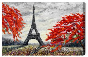 Obraz Eiffelova Věž Mezi Barevnými Stromy Nedostatek Nedostatek Přírodní plátno 100x70