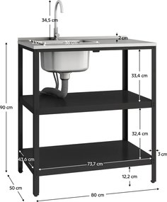 Kondela Zahradní kuchyňský ostrůvek s dřezem, kov, černá, INES TYP 4