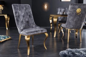 Designová židle Rococo Lví hlava šedá / zlatá