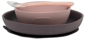 Nattou Set jídelní silikonový 3 ks bez BPA Fialovo-růžový