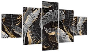 Obraz - Tropické listy v černo-zlaté (125x70 cm)
