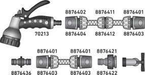 Postřikovač zahradní kovový, 7funkcí, MOSAZ