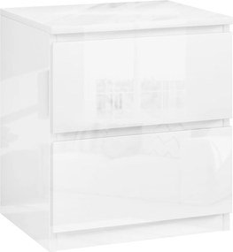 HOMCOM Moderní noční stolek s 2 šuplíky, noční stolek pro ložnici a obývací pokoj 40x34x45 cm Leskle bílý | Aosom