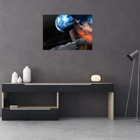 Skleněný obraz planety ve vesmíru (70x50 cm)