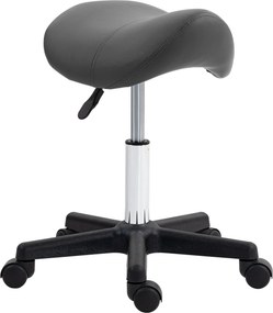 HOMCOM Pojízdná stolička, sedlo ve tvaru sedla, výškově nastavitelná, otočná o 360°, umělá kůže, šedá, 48 x 47 x 45-59 cm