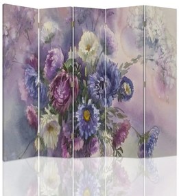 Ozdobný paraván, Fialová kytice květin - 180x170 cm, pětidílný, klasický paraván