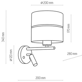 TK LIGHTING Nástěnné svítidlo - HILTON 2579, 230V/15+3W/1xE27+1xLED, černá/zlatá