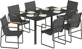 Outsunny 7dílná venkovní jídelní souprava 150×80 cm — tvrzené sklo, 6 prodyšných židlí | Aosom