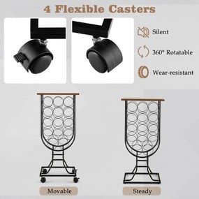 Costway Stojan na víno pro 14 lahví, odnímatelná kolečka, hnědo-černý JV10767DK