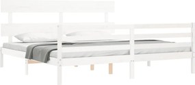 Rám postele s čelem bílý 200 x 200 cm masivní dřevo 3195112